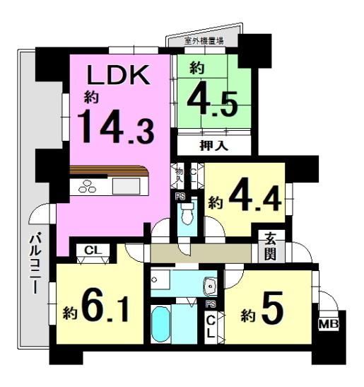 物件詳細 JR草津駅歩3分！オーナーチェンジ！南西向きバルコニー！4LDK草津市 ペルル草津 4LDK